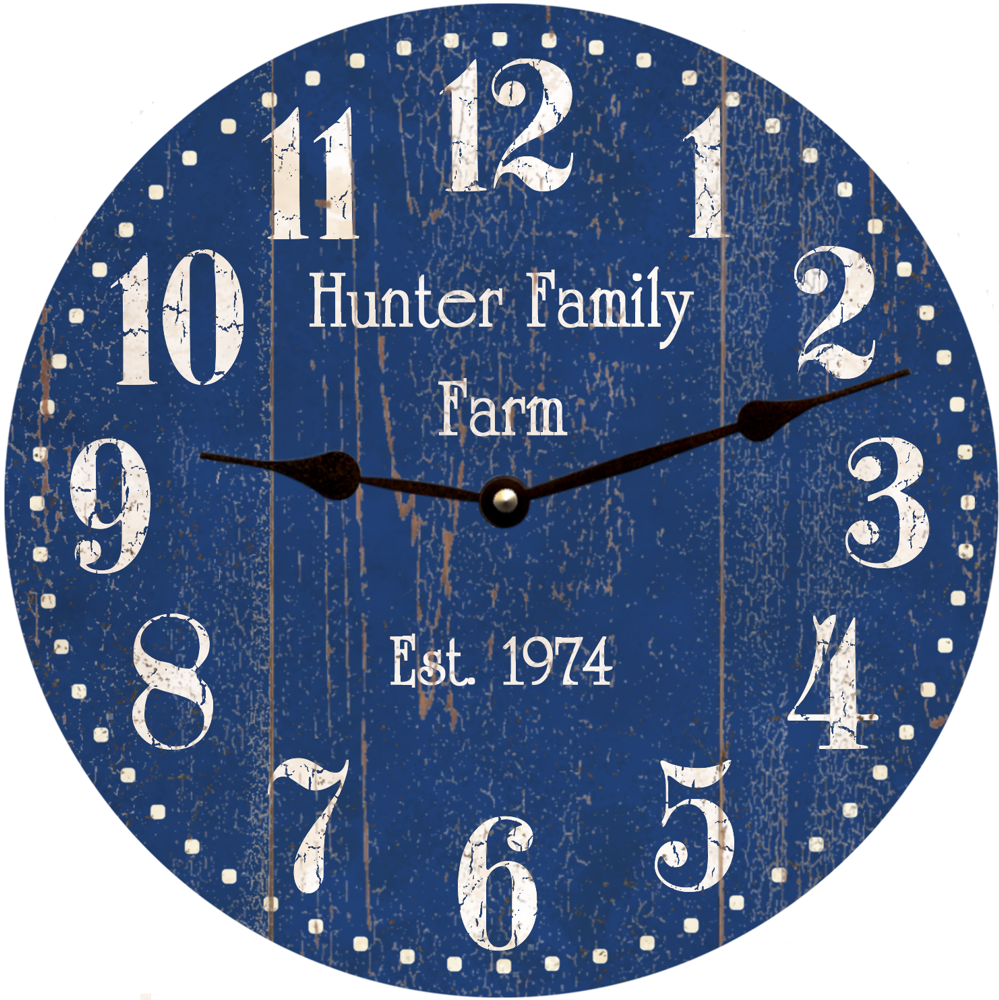 Personalized Blue Farmhouse Wall Clock – Time Flies Clocks