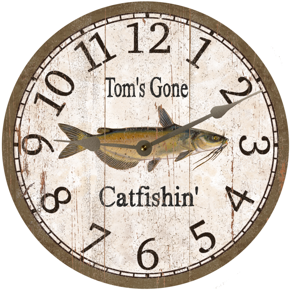 Personalized Catfish Clock- Gone Fishing Clock | Time Flies Clocks
