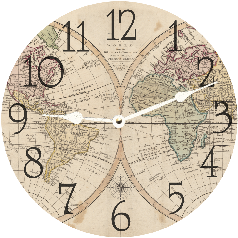 World Map Clock- Antique Map Clock | Time Flies Clocks