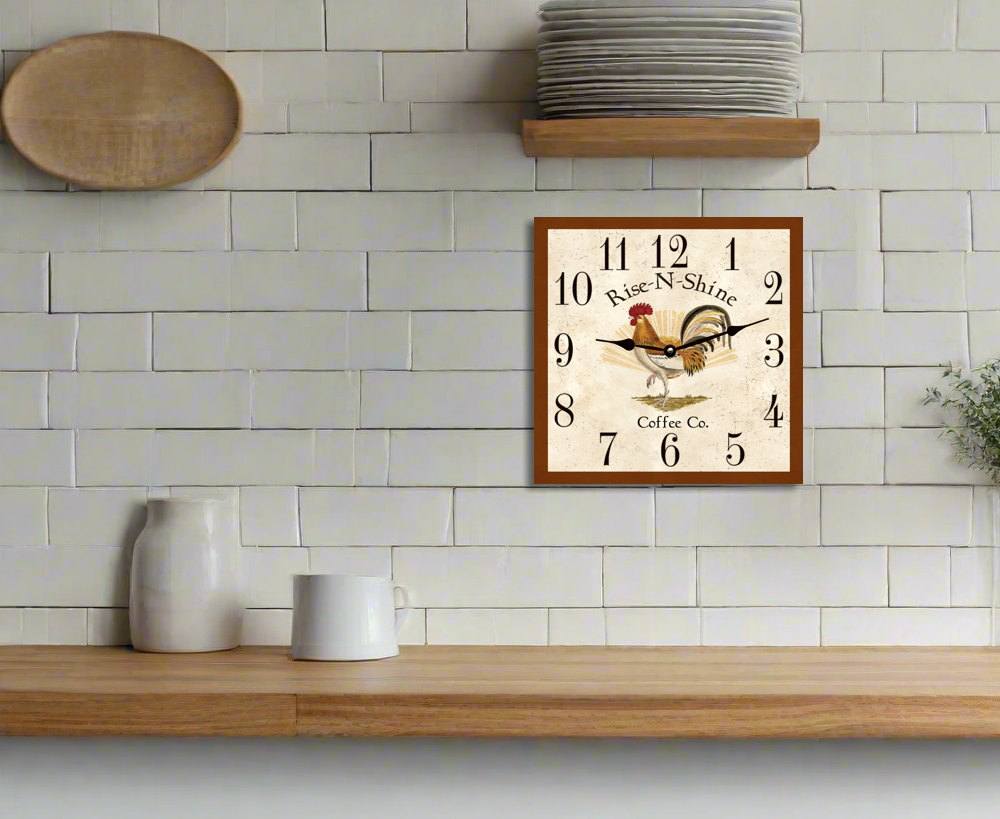 Square Rooster Clock- Farmhouse Kitchen Clock – Time Flies Clocks