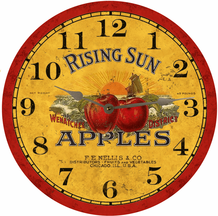 Rustic Handmade Apple Kitchen Clock – Vintage Decor | Time Flies Clocks