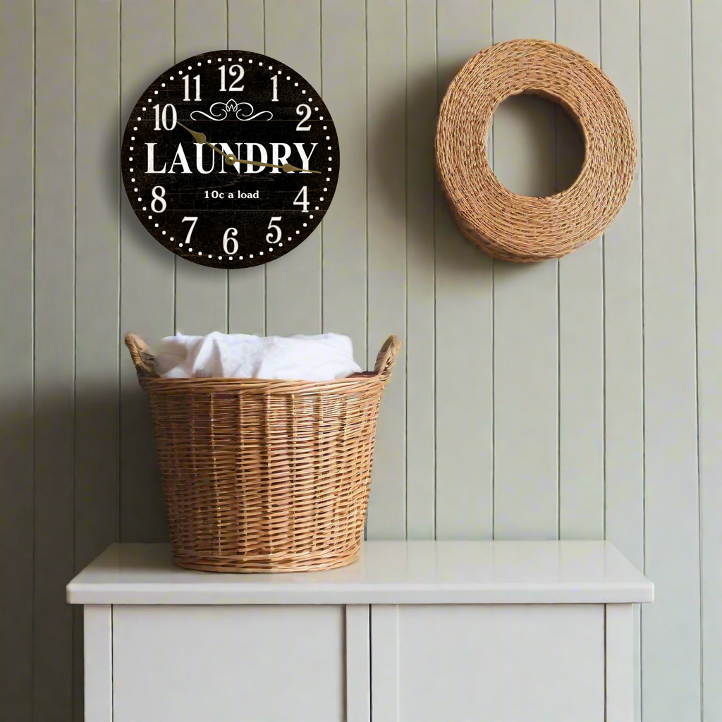 Laundry Room Wall Clock- Black Laundry Room Clock | Time Flies Clocks
