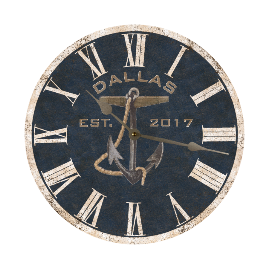 Personalized Blue Anchor Wall Clock | Time Flies Clocks