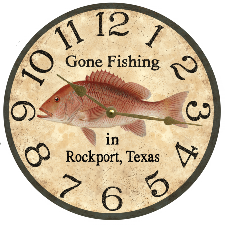 Personalized Gone Fishing Clock-Red Snapper Wall Clock | Time Flies Clocks