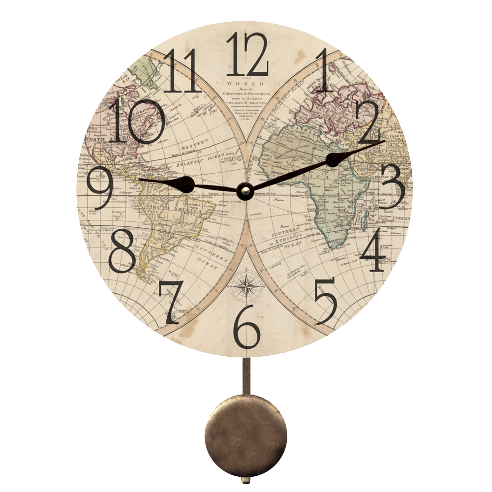 World Map Clock- Antique Map Clock – Time Flies Clocks